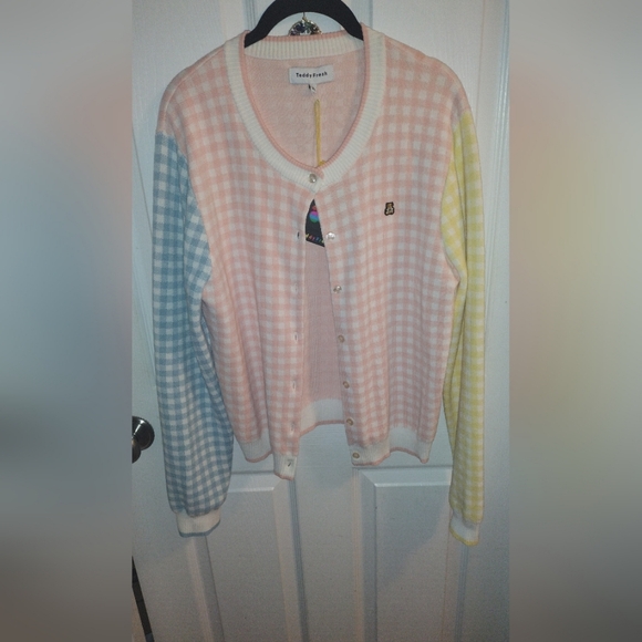 Teddy Fresh | Sweaters | Nwt Teddy Fresh Xl Colorblock Gingham Cardigan ...